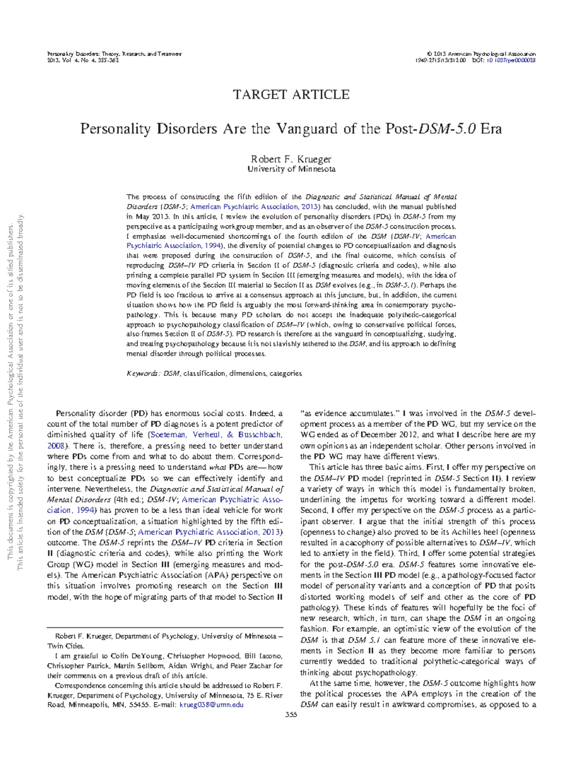 1 Krueger 2013 Personality disorders are the vanguard of the post-DSM-5 era - TARGET ARTICLE ...
