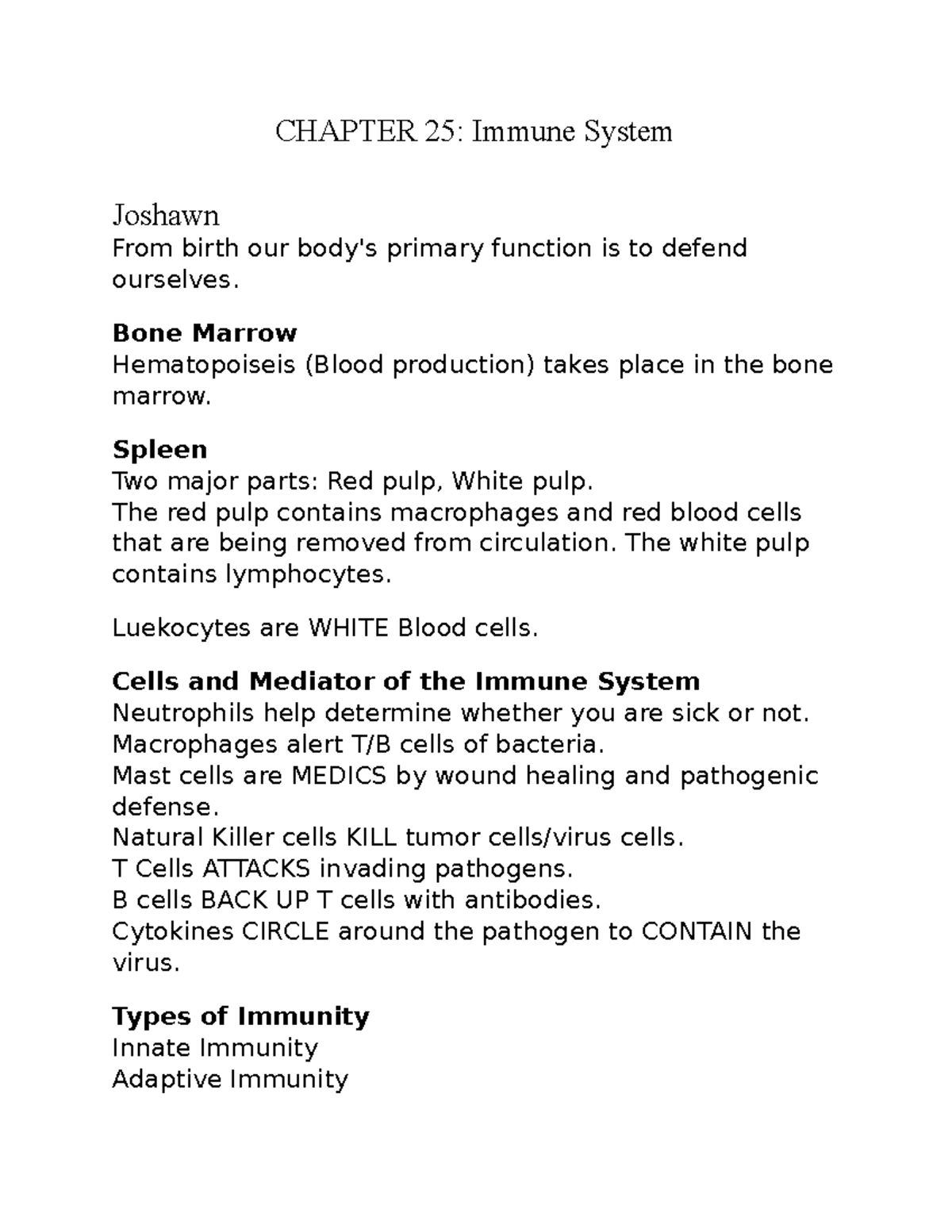 Document 58 - study guide for the chapter - CHAPTER 25: Immune System ...