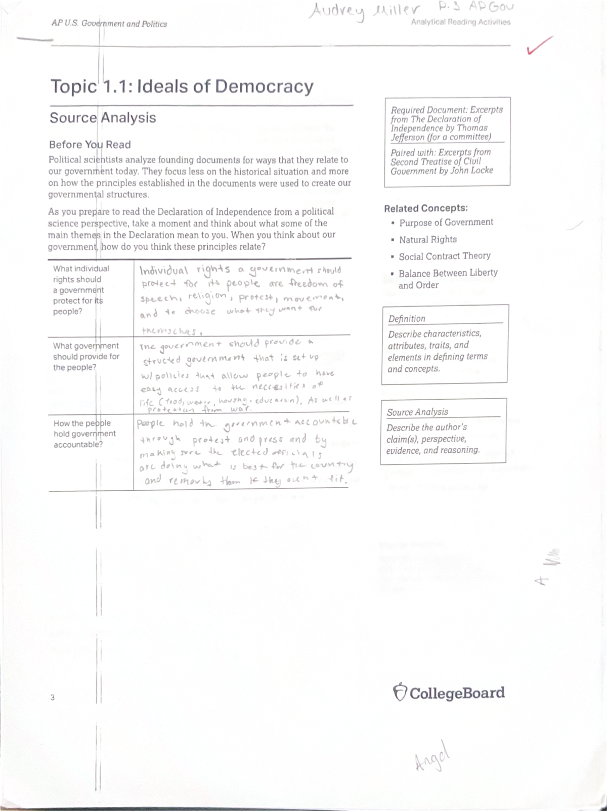 1.1 Ideals of Democracy - Audrey Miller P APGOU AP U. Government and ...