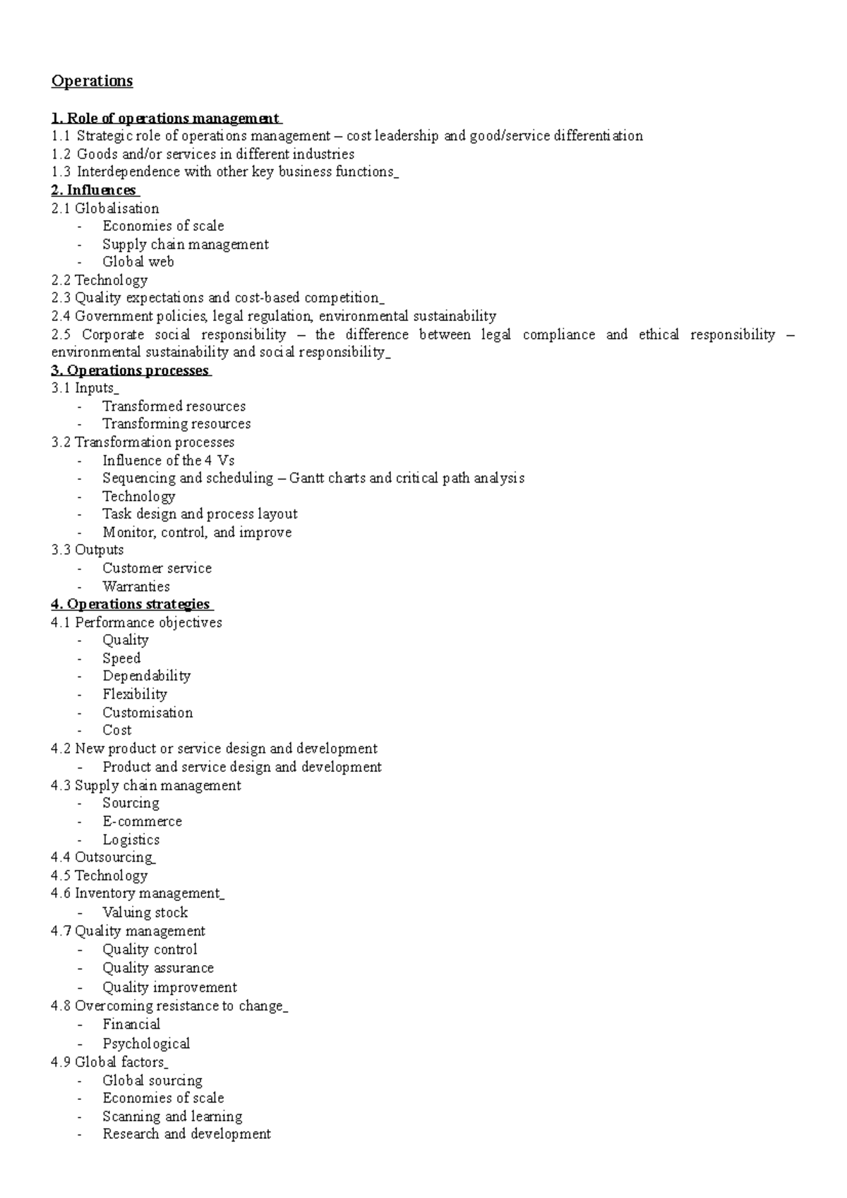 Operations Summary Doc - Operations Role of operations management 1 ...