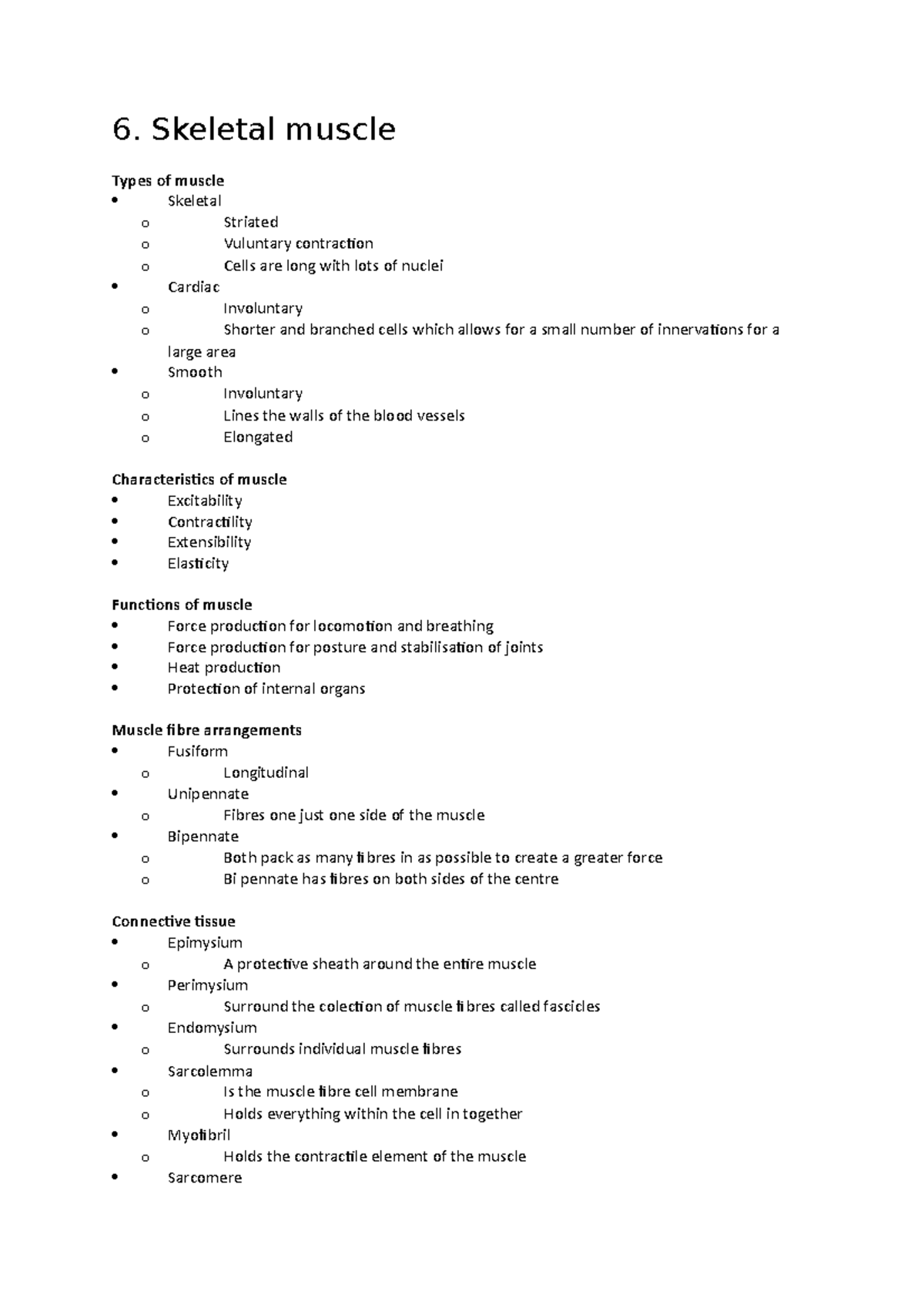 Physiology - Lecture notes 6-10 - 6. Skeletal muscle Types of muscle ...
