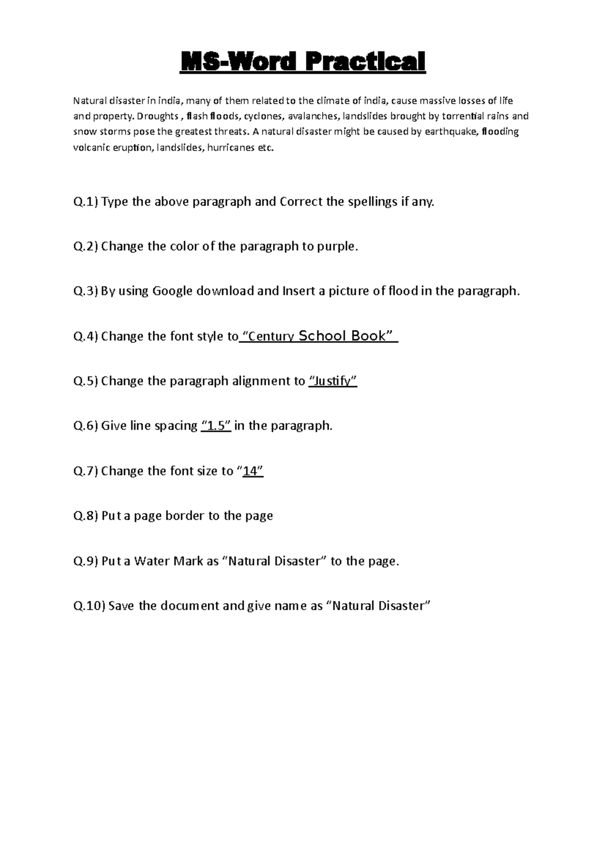 MS Word Practical - i want to learn computer - MS-Word Practical ...