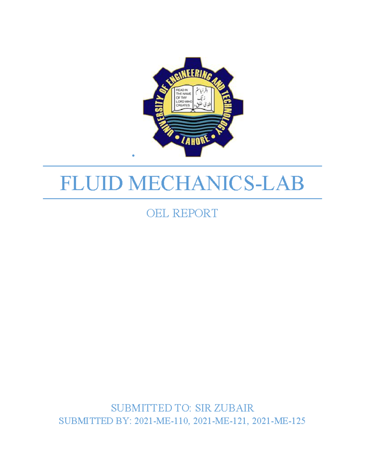 2o21-ME-110,121,125 OEL Report - FLUID MECHANICS-LAB OEL REPORT ...