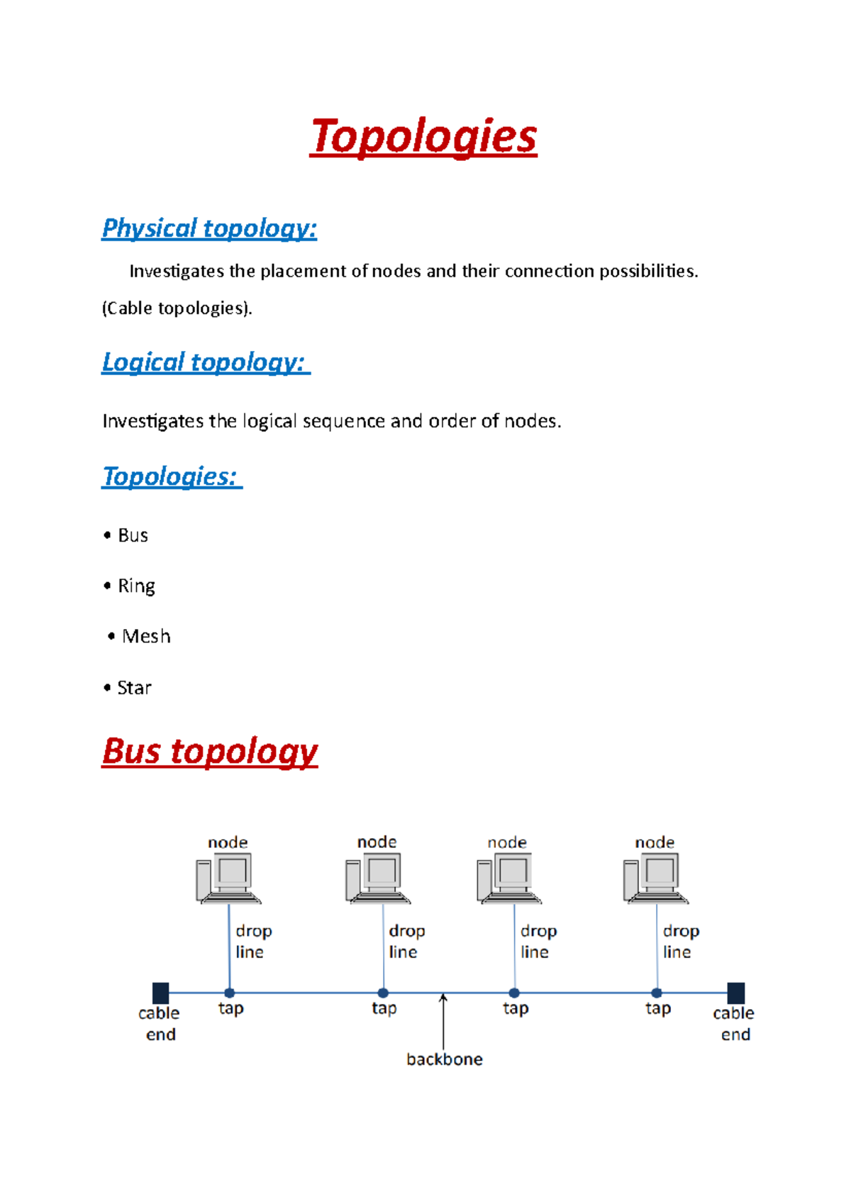 Topologies - Topologies Physical topology: Investigates the placement ...