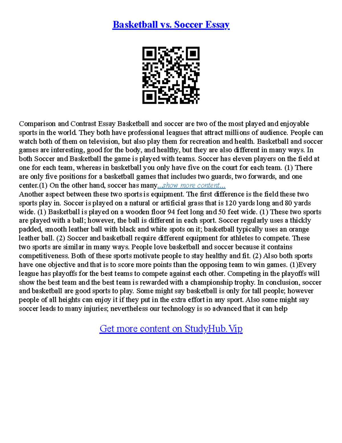 Introduction Paragraph For Compare And Contrast Essay - Basketball vs ...