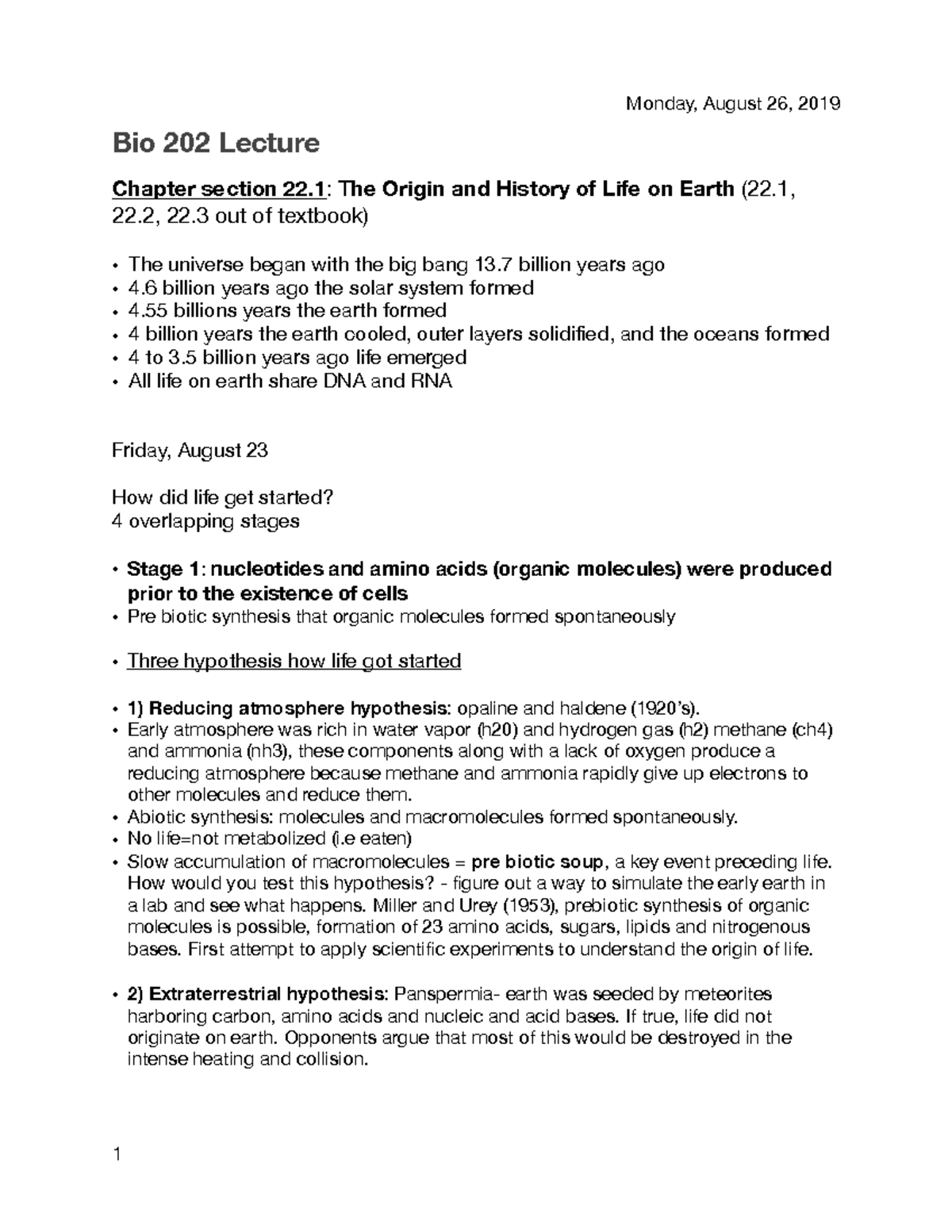 Bio 202 lecture - Bio 202 Lecture Chapter section 22: The Origin and ...