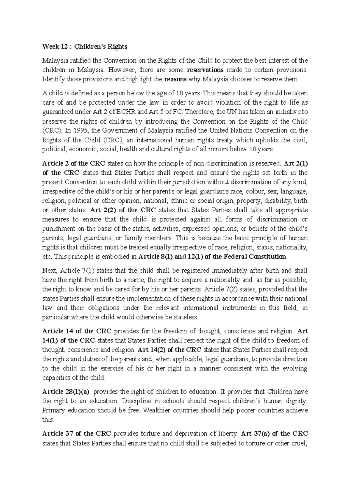 Week 12- Childrens rights - Week 12 : Children’s Rights Malaysia ...