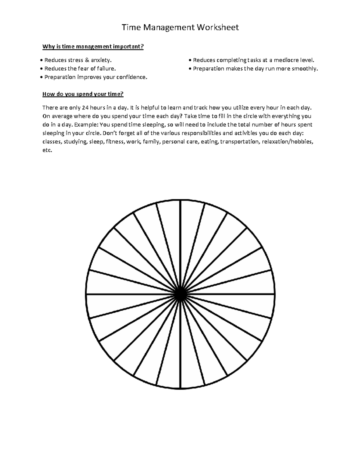 Time Management Worksheet - Why is time management important? Reduces ...