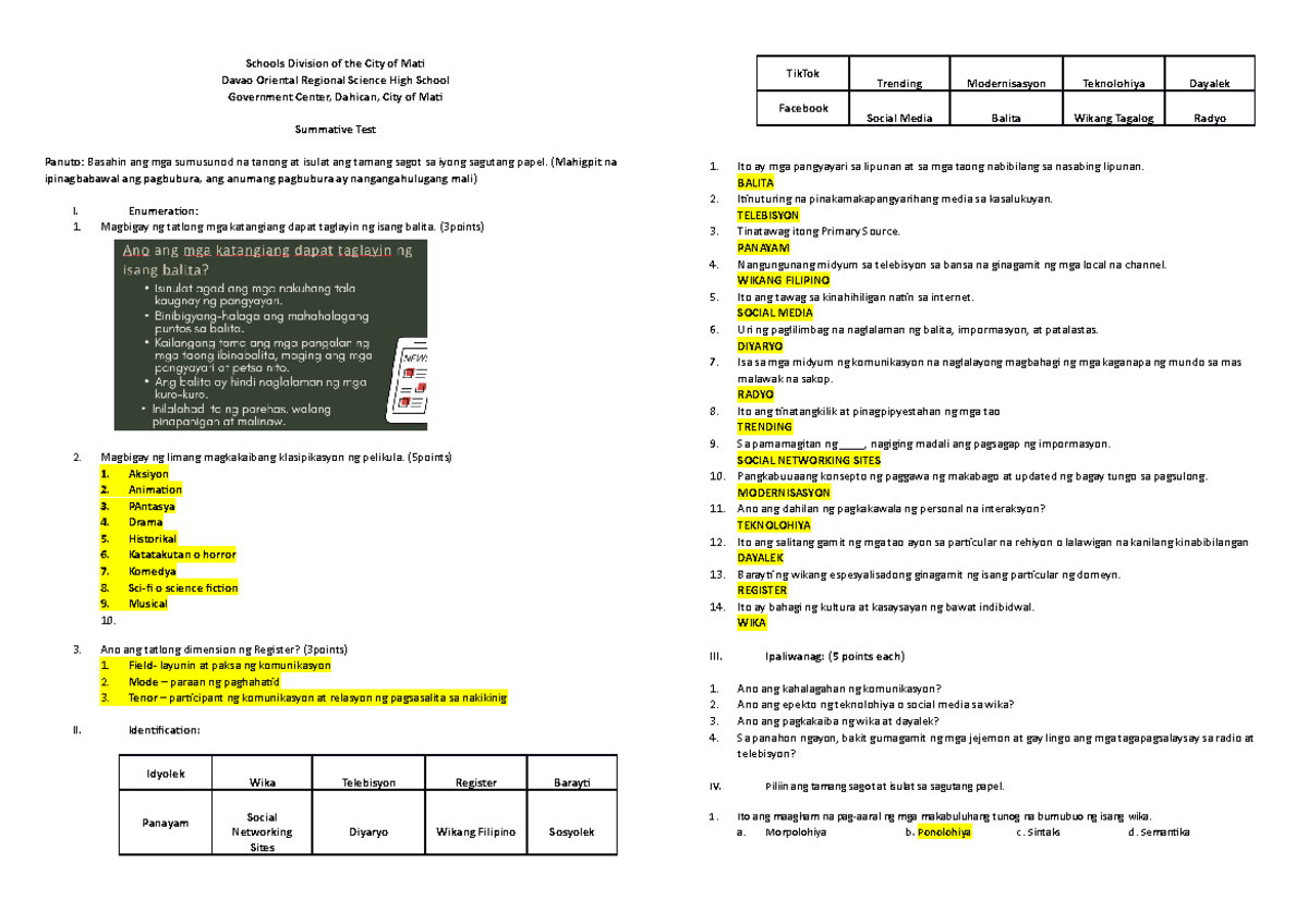 KOMU Q2 part1 summative - Schools Division of the City of Mat Davao Oriental Regional Science ...