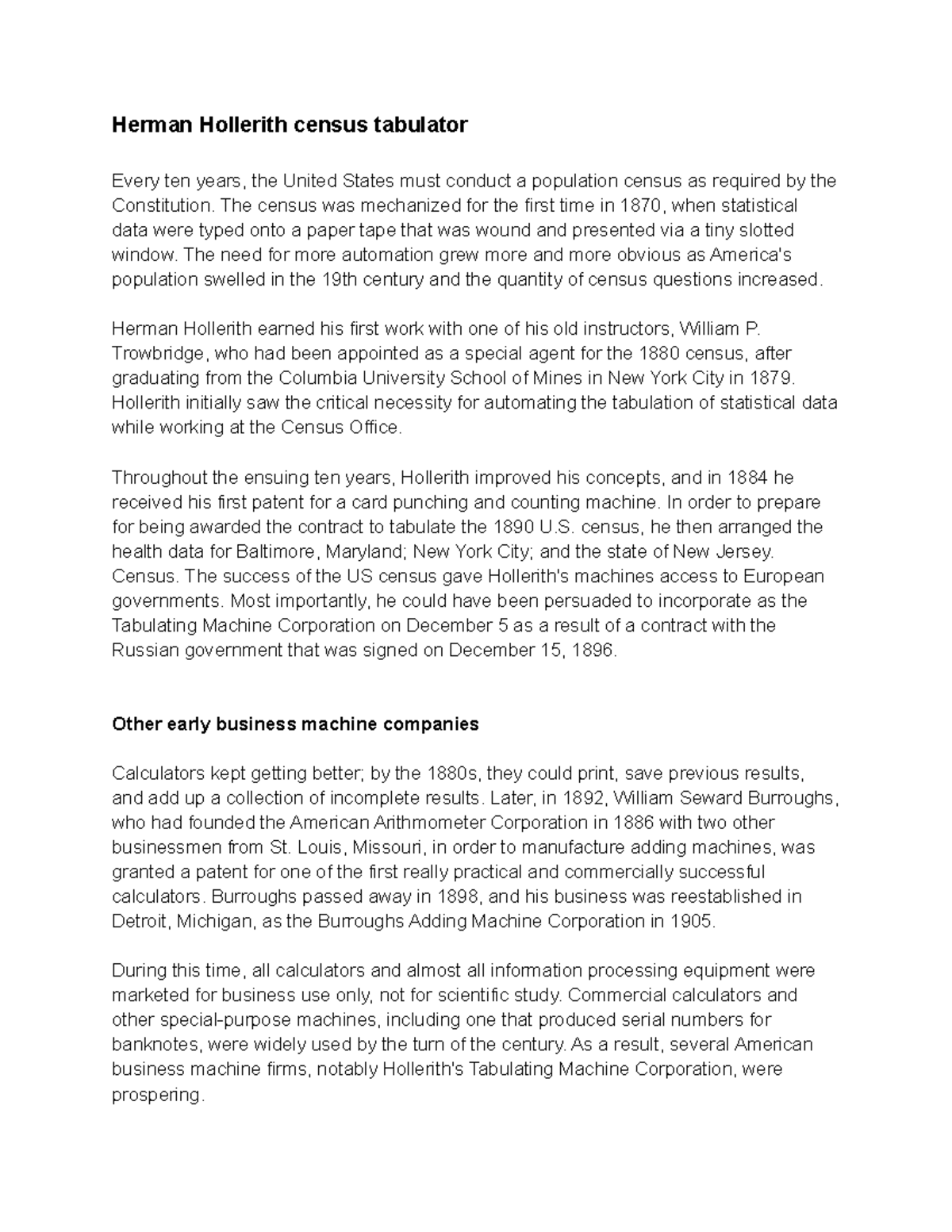 Herman Hollerith census tabulator - The census was mechanized for the ...
