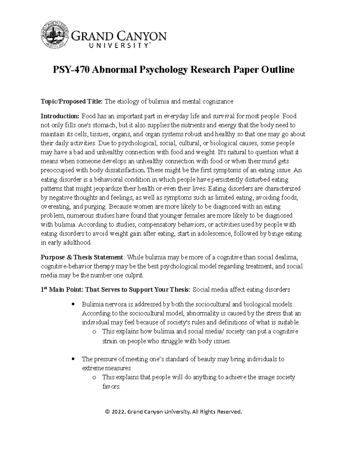 Rs outline. Rs outline. Rs outline. - PSY-470 Abnormal Psychology ...