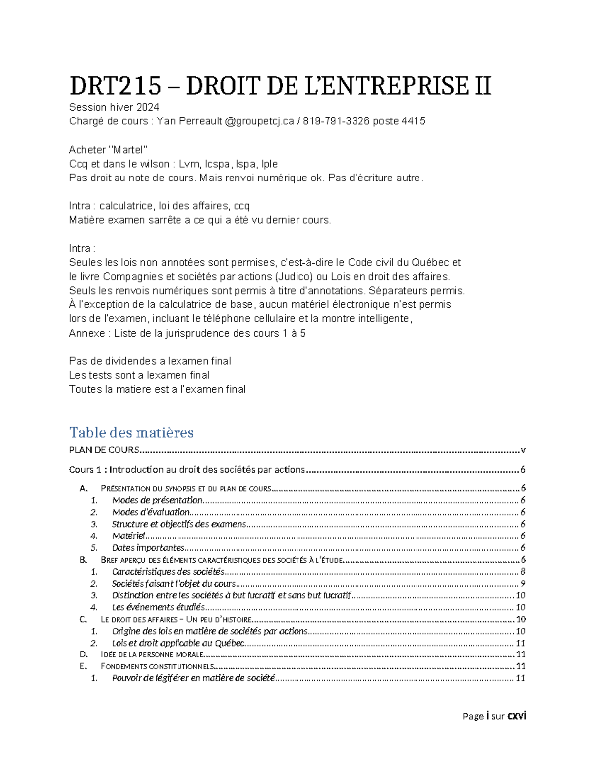 DRT 215 - Droit de l'entreprise II - Note de cours - Session hiver 2024 ...