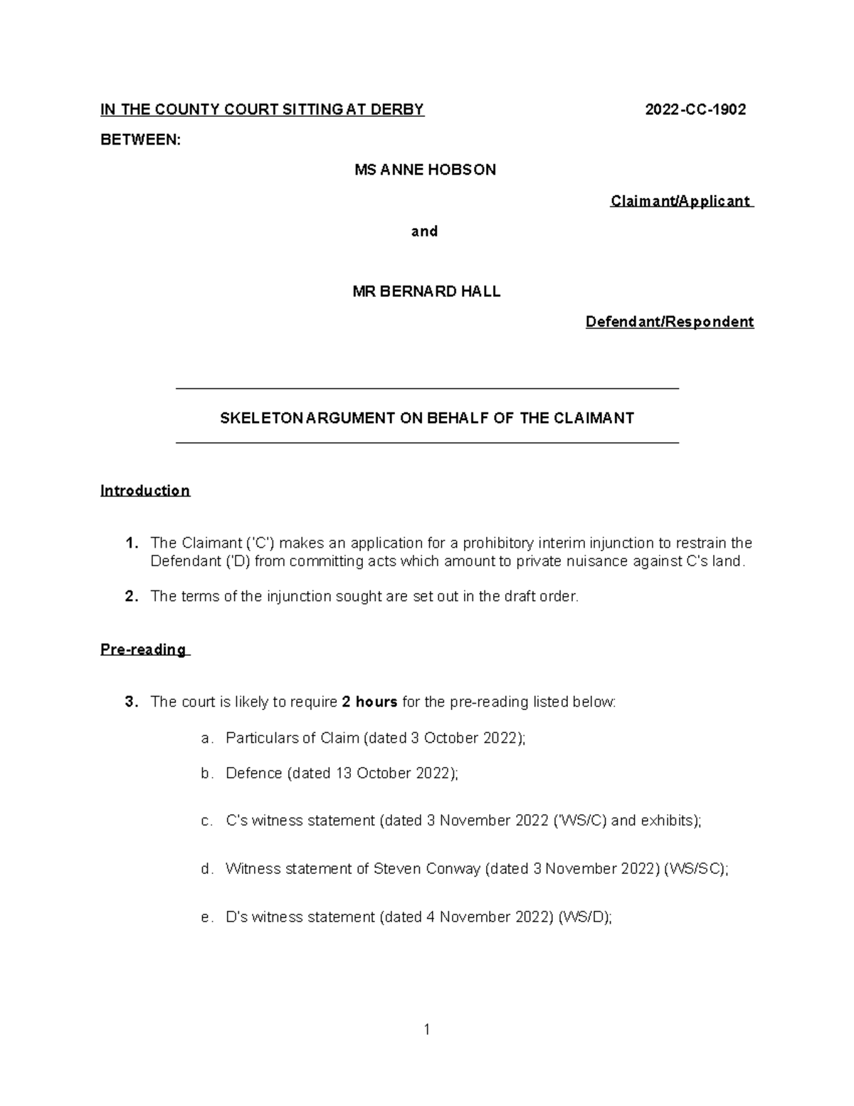 Consolidate Skeleton argument W10 - IN THE COUNTY COURT SITTING AT ...
