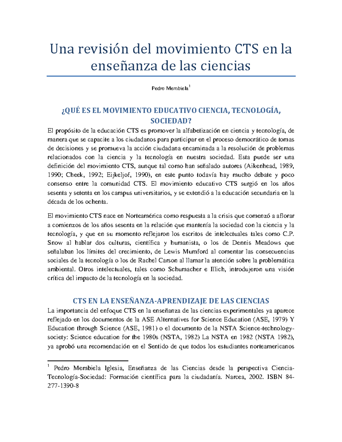 Una revisión del movimiento CTS en la enseñanza de las ciencias - Una revisión del móvimientó ...