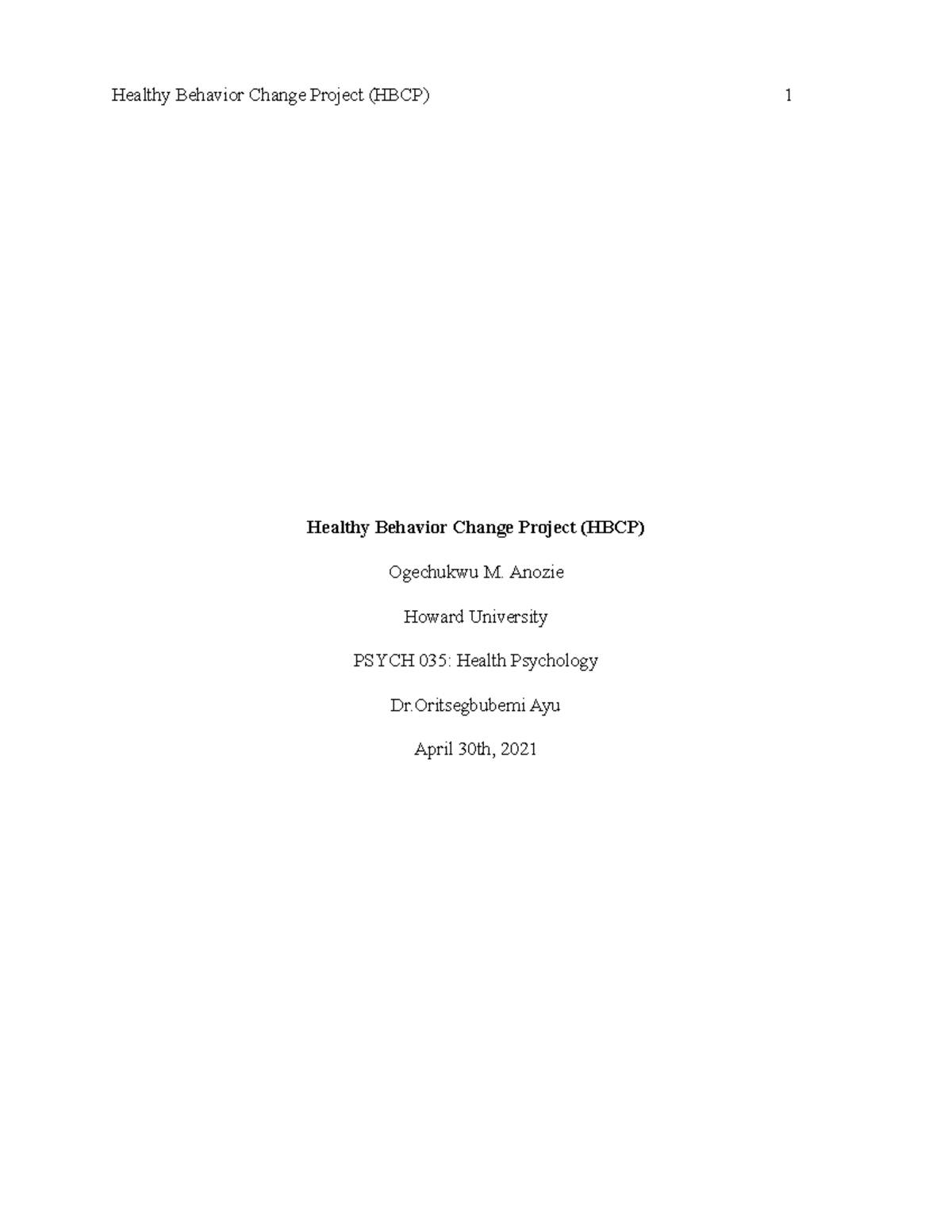 HBCP - Healthy Behavior Change Project Paper - Healthy Behavior Change ...