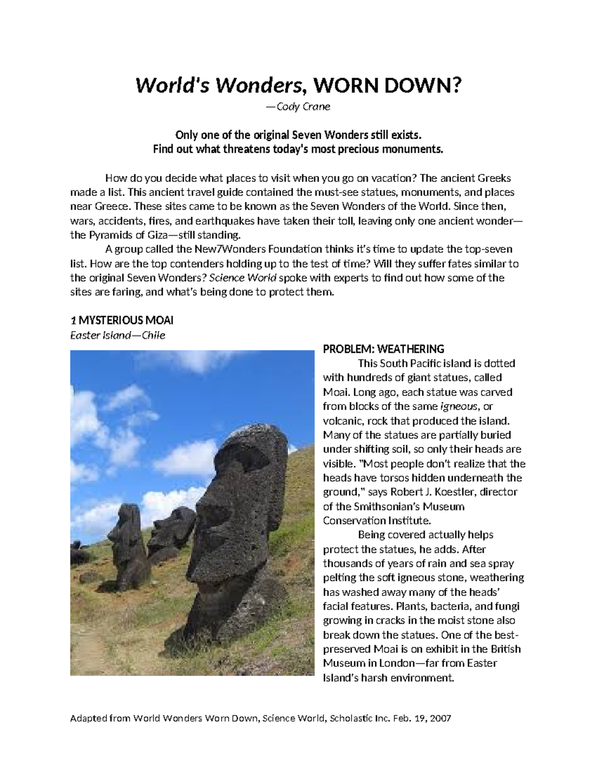 World Wonders WORN DOWN - World's Wonders, WORN DOWN? —Cody Crane Only ...