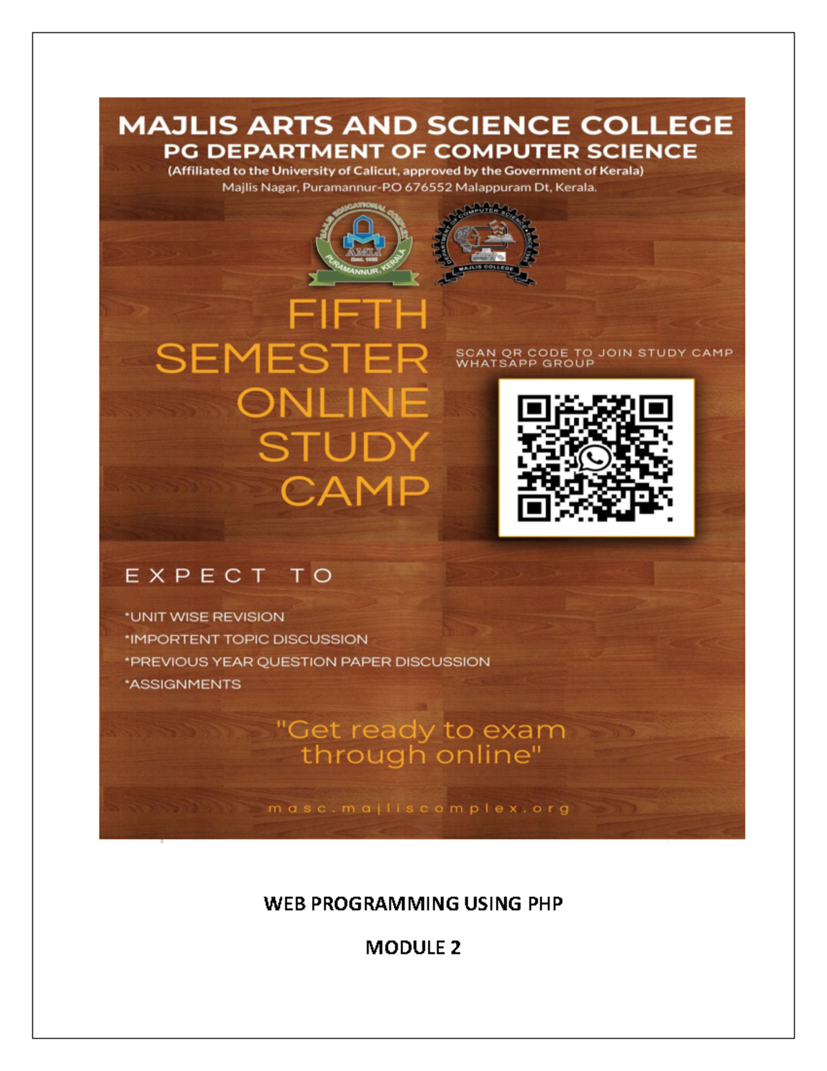 Php module 2 - WEB PROGRAMMING USING PHP MODULE 2 MAJLIS ARTS AND SCIENCE COLLEGE, PURAMANNUR ...