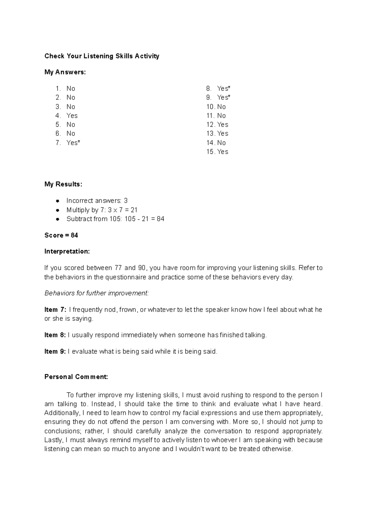 Listening Skills - sample interpretation - Check Your Listening Skills ...