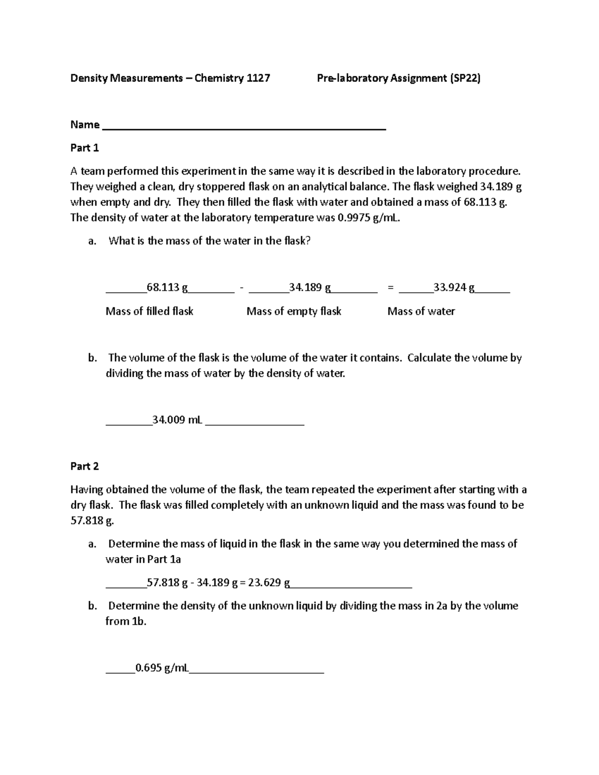 Pre-laboratory Assignment for Lab 1 - CHEM 1128Q - UConn - Studocu