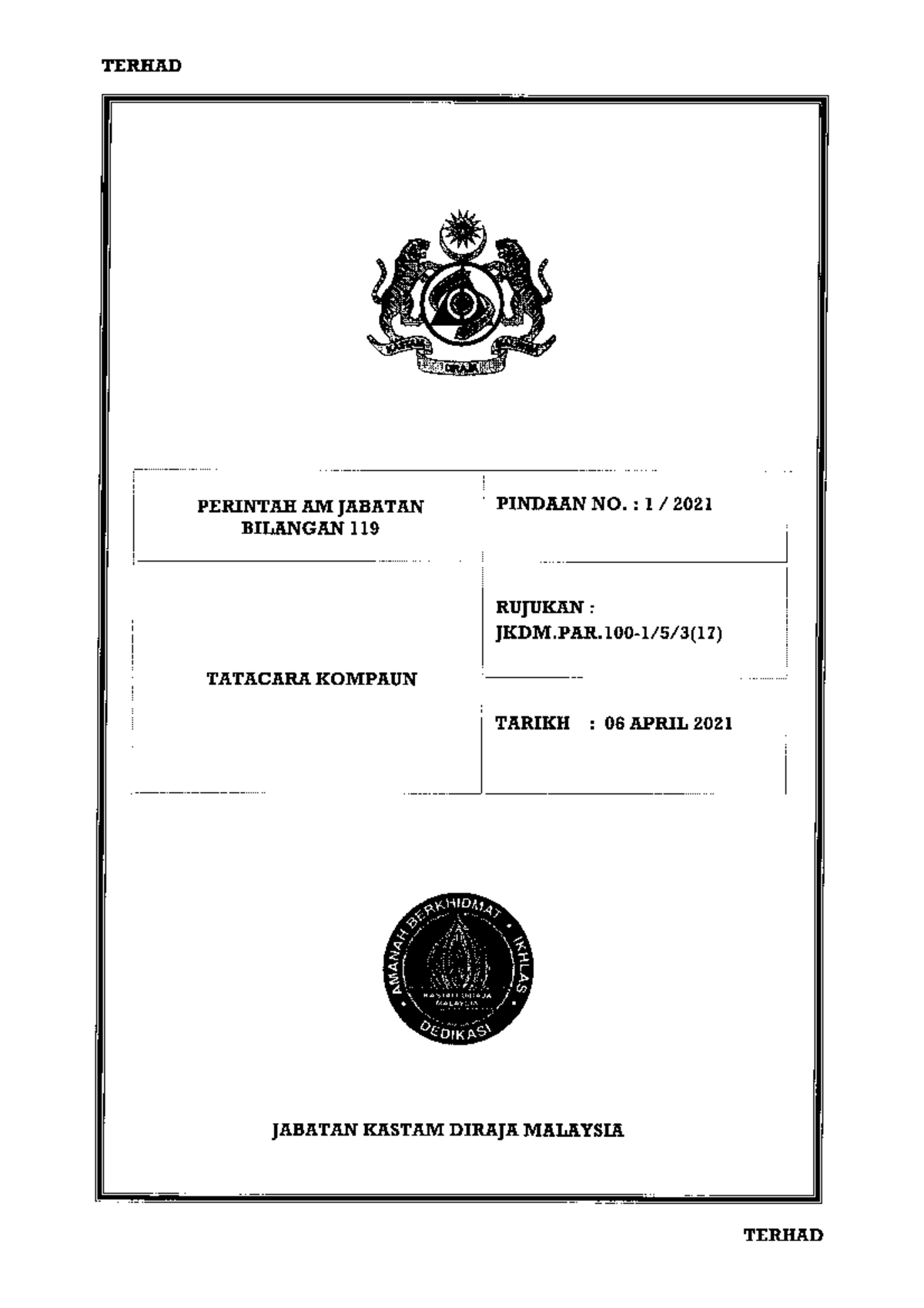 ( Pindaan NO.1) Perintah AM Jabatan Tatacara Kompaun - TERHAD DIRAJA ...
