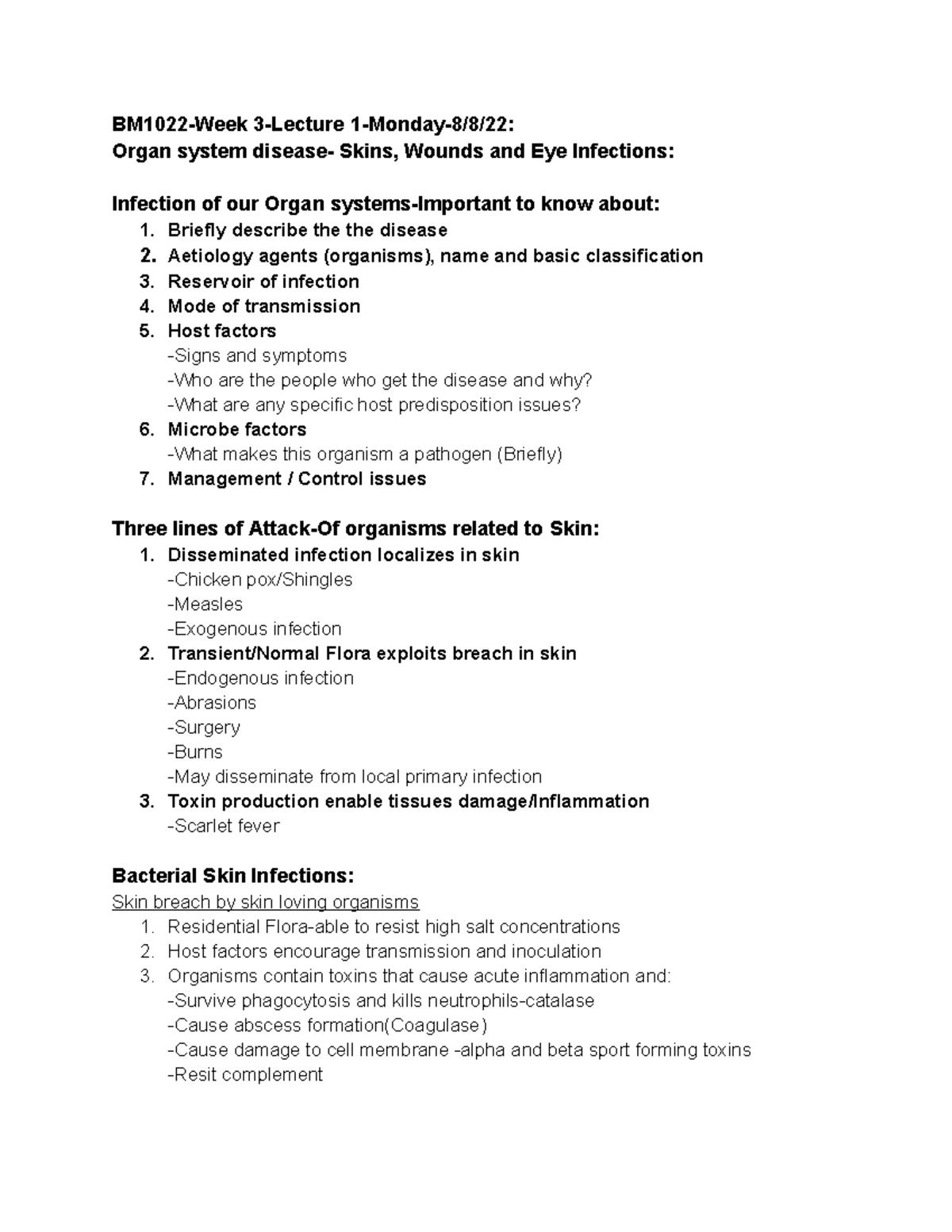 BM1022- Week 3-8 08 22 - BM1022-Week 3-Lecture 1-Monday-8/8/22: Organ ...