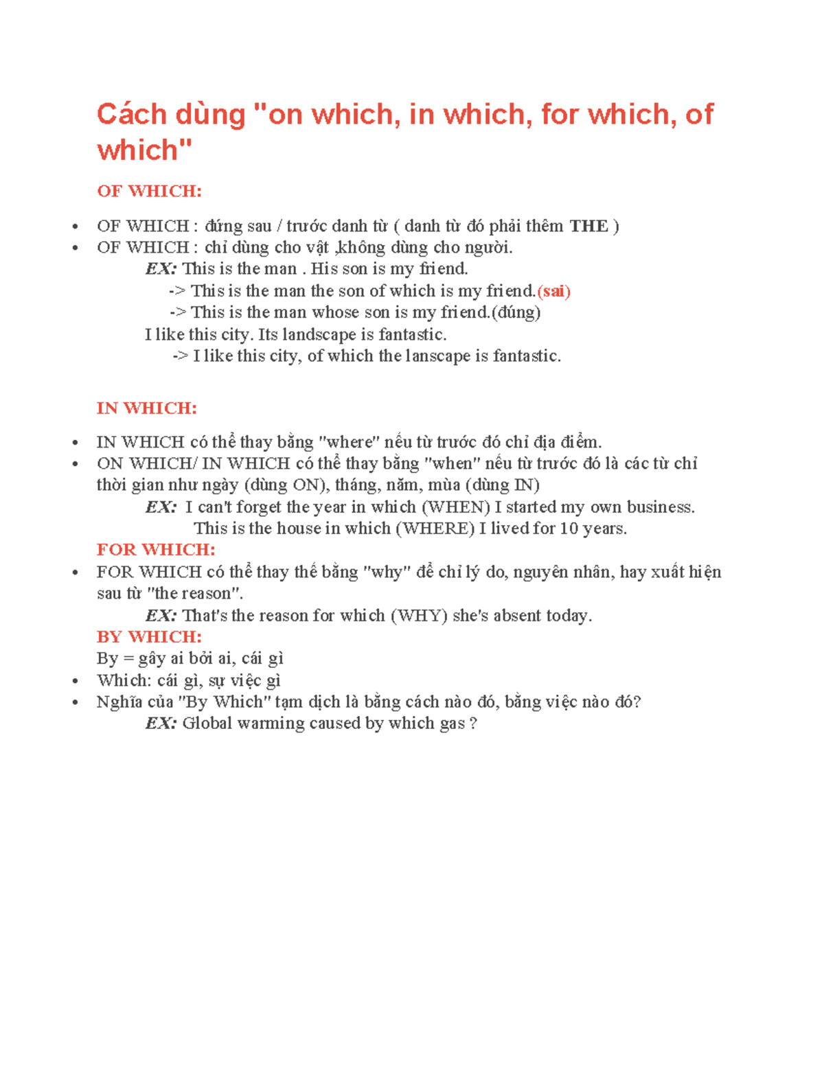 Cách dùng in,on,at +which - Cách dùng "on which, in which, for which ...