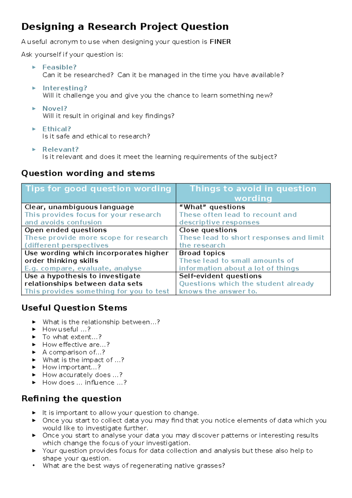 2.1.1 RP Designing Questions - Designing a Research Project Question A ...
