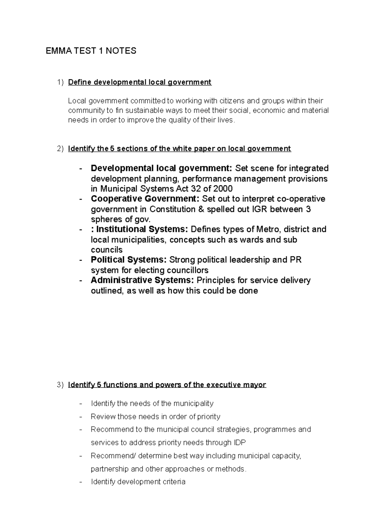 EMMA TEST 1 Notes - test 1 questions - EMMA TEST 1 NOTES 1) Define ...