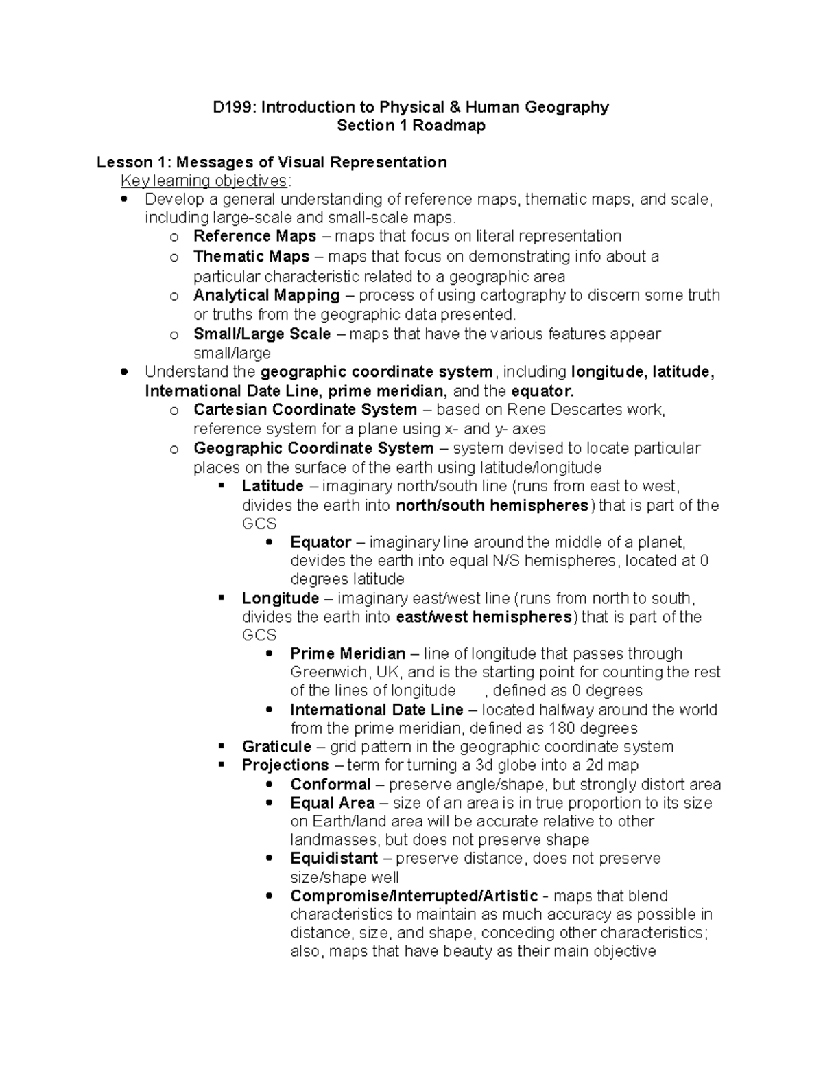 Section 1 Roadmap/Study Guide Completed - D199: Introduction to Physical & Human Geography - Studocu