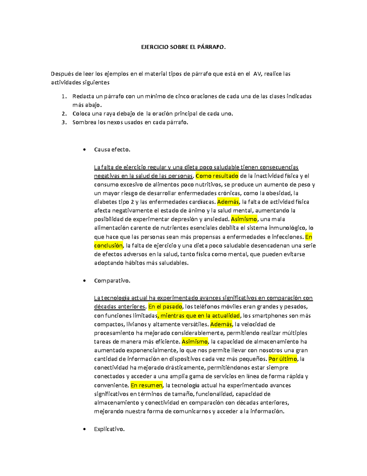 Ejercicio sobre el párrafo - EJERCICIO SOBRE EL PÁRRAFO. Después de ...