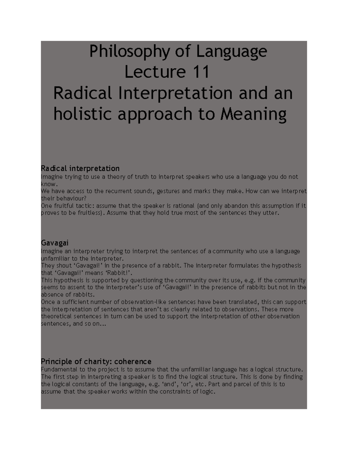 Radical Interpretation and an Holistic Approach to Meaning - Philosophy ...