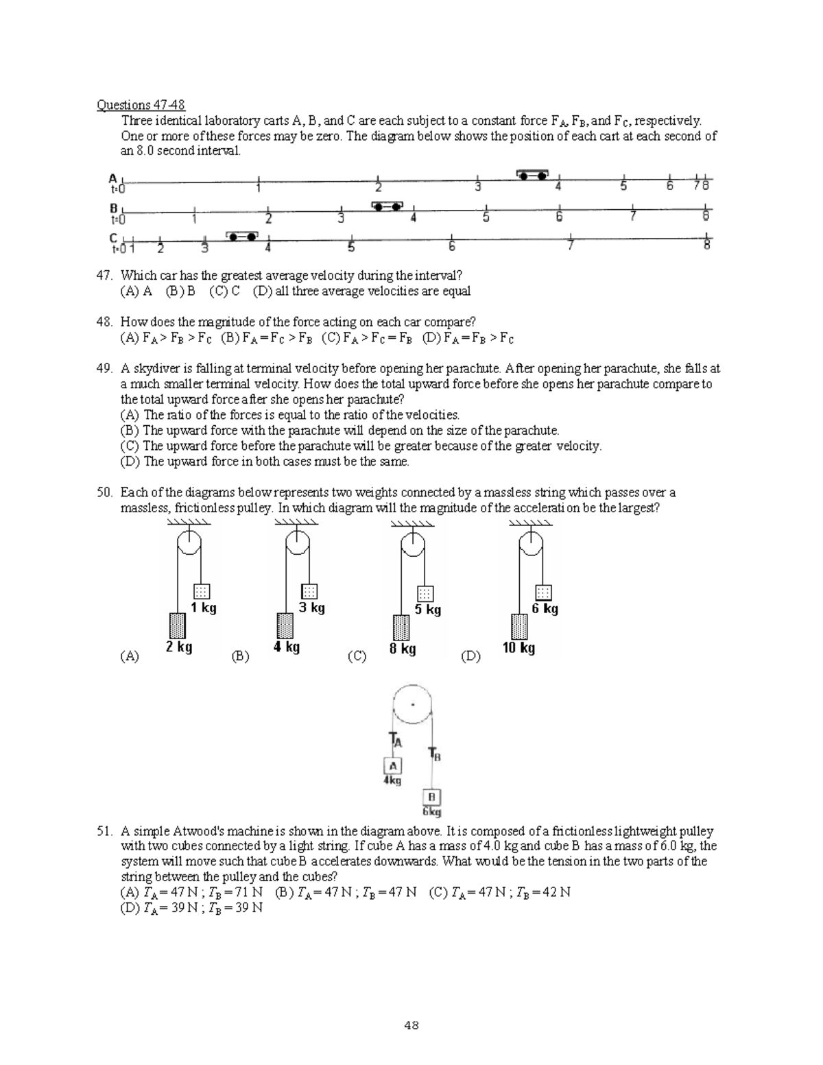 Worksheet physics 1 #6 - Questions 47- Three identical laboratory carts ...
