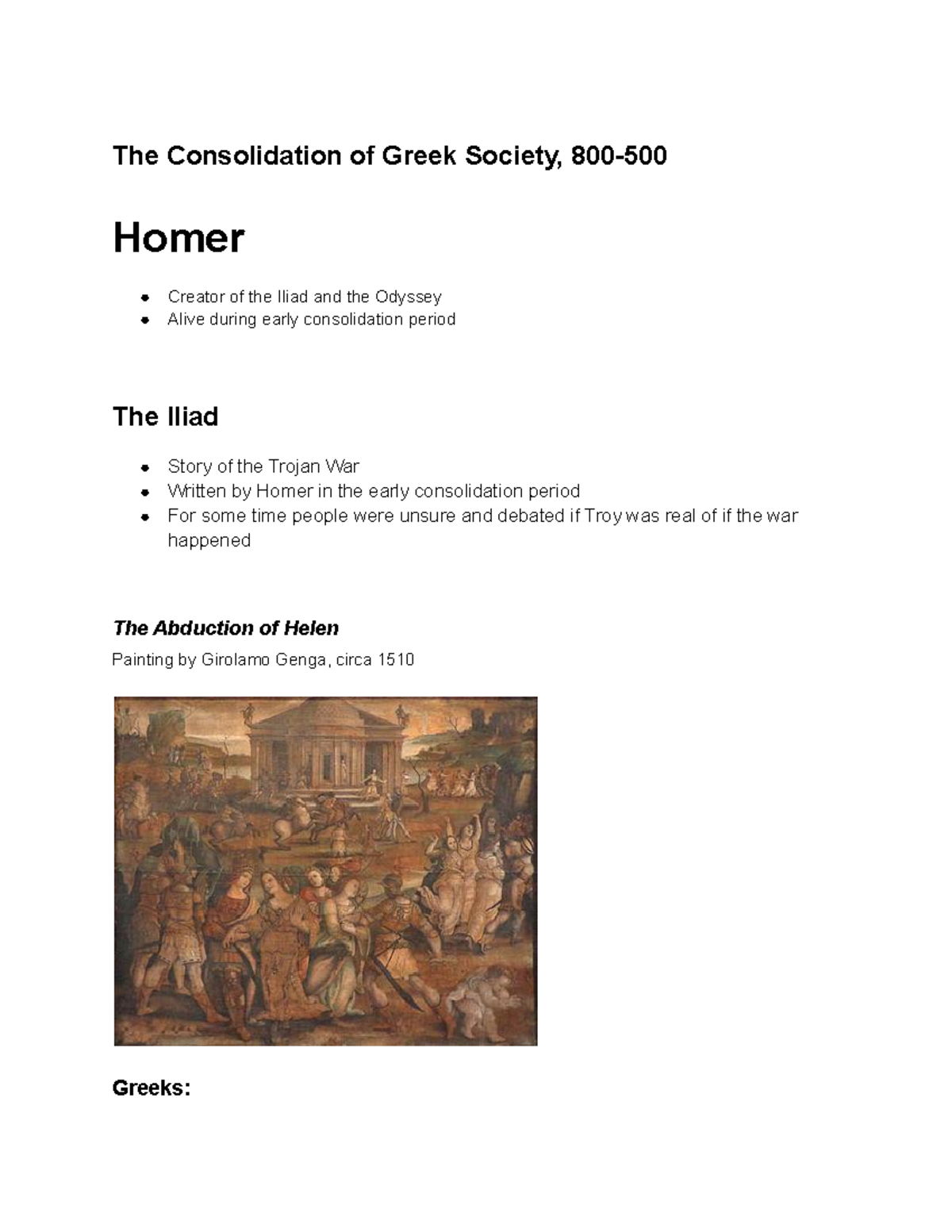 Greek Civilization Homer and the Polis - The Consolidation of Greek ...