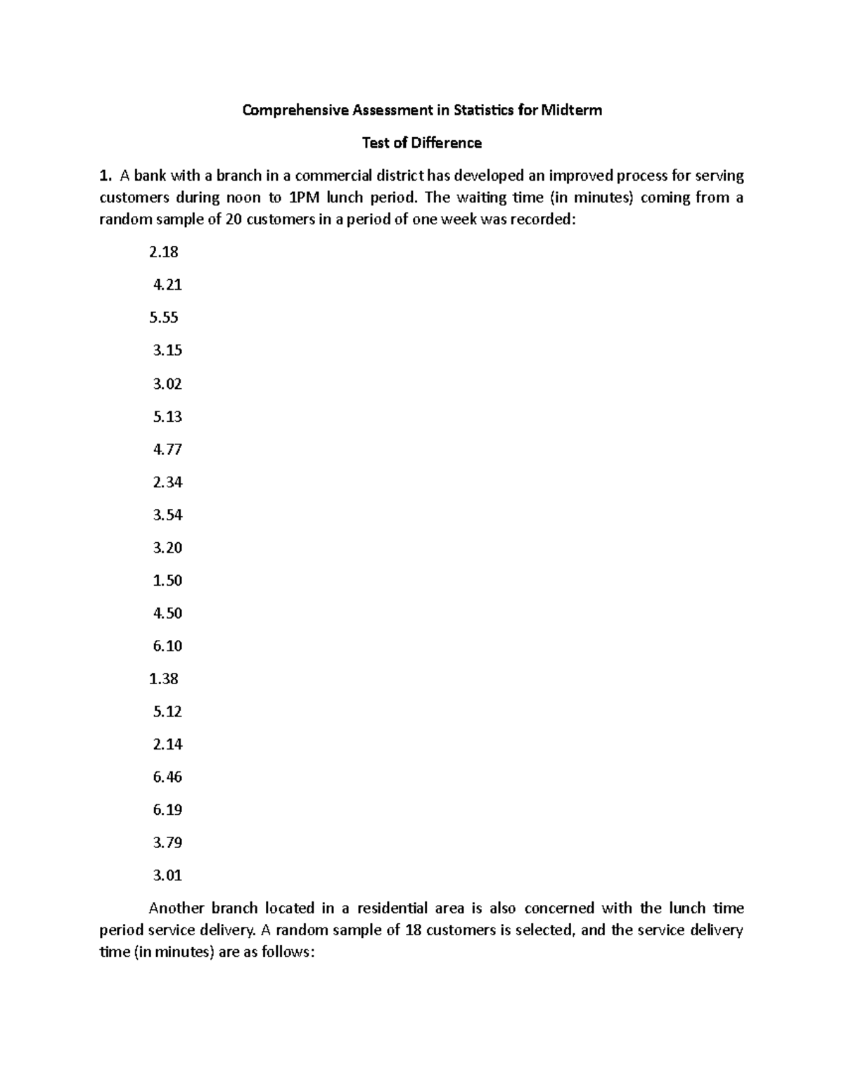 Midterm Exam CCA Statistics A302 Dec 7 2021 1st batch - Comprehensive ...