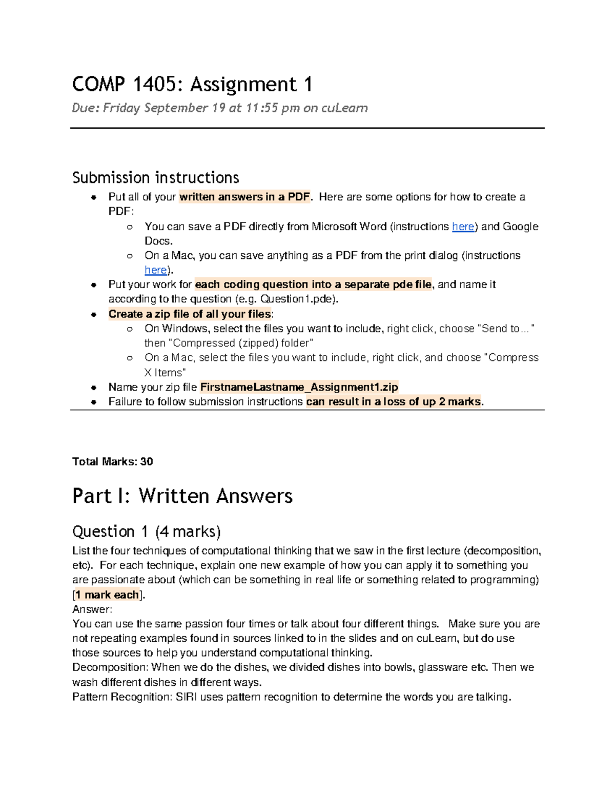Gail Comp 1405 2014 Fall Assignment 1 With Answer Comp1405Assignment1 ...