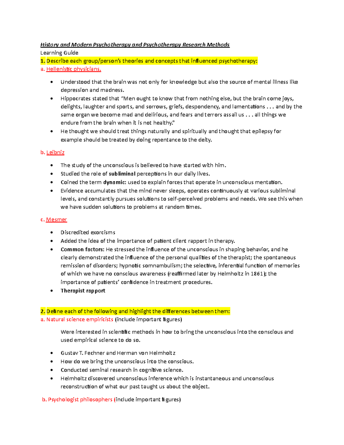 Study guie .pdf - History and Modern Psychotherapy and Psychotherapy ...