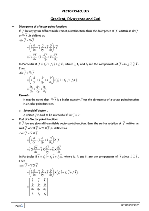 Gradient - Notes - Page 1 Jayachandran V VECTOR CALCULUS Point ...
