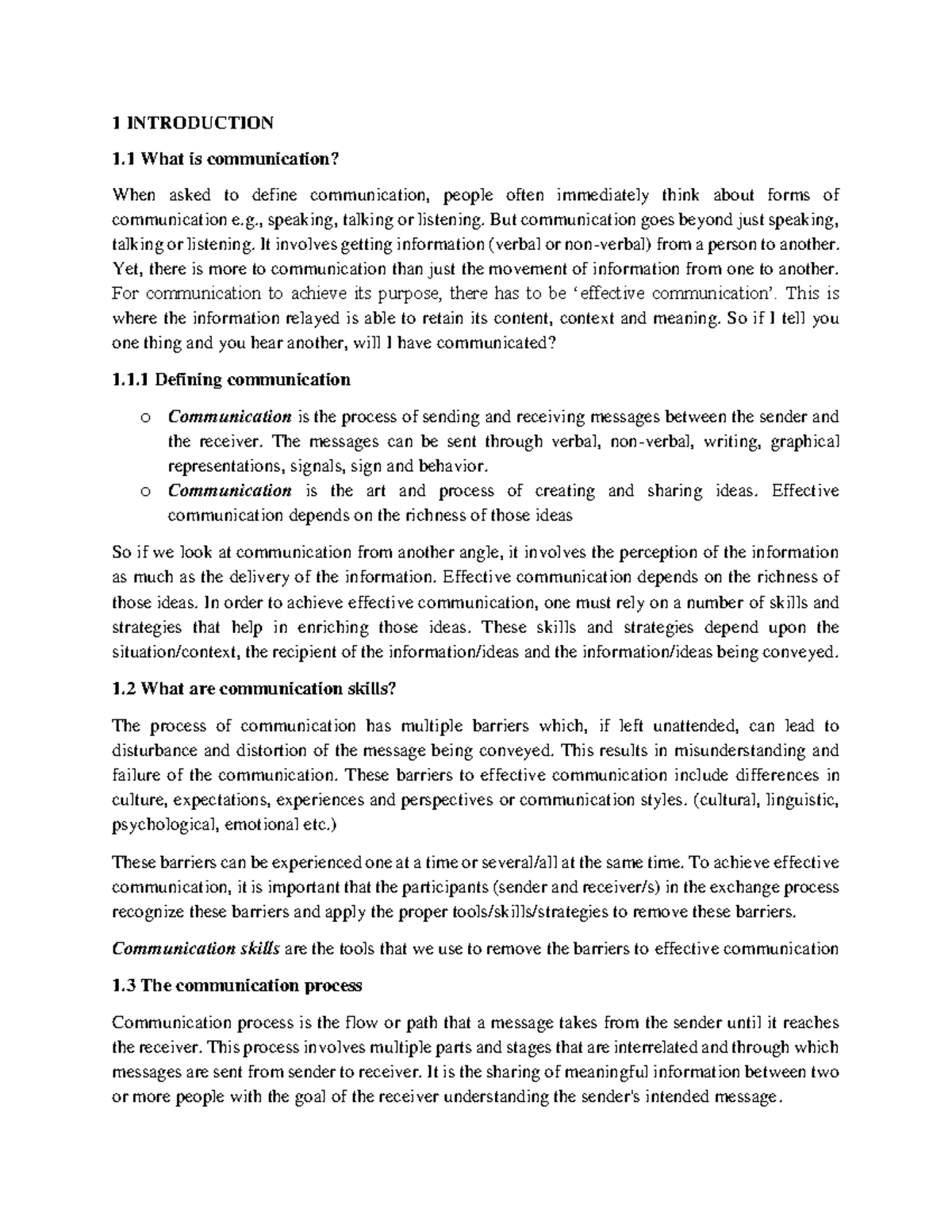 Comm Skills - Lesson 1&2 - 1 INTRODUCTION 1 What is communication? When ...