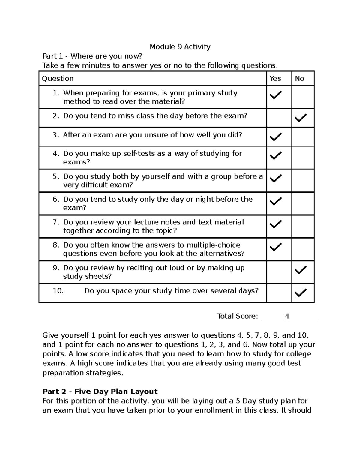 Module 9 Activity - Module 9 Activity Part 1 - Where are you now? Take ...