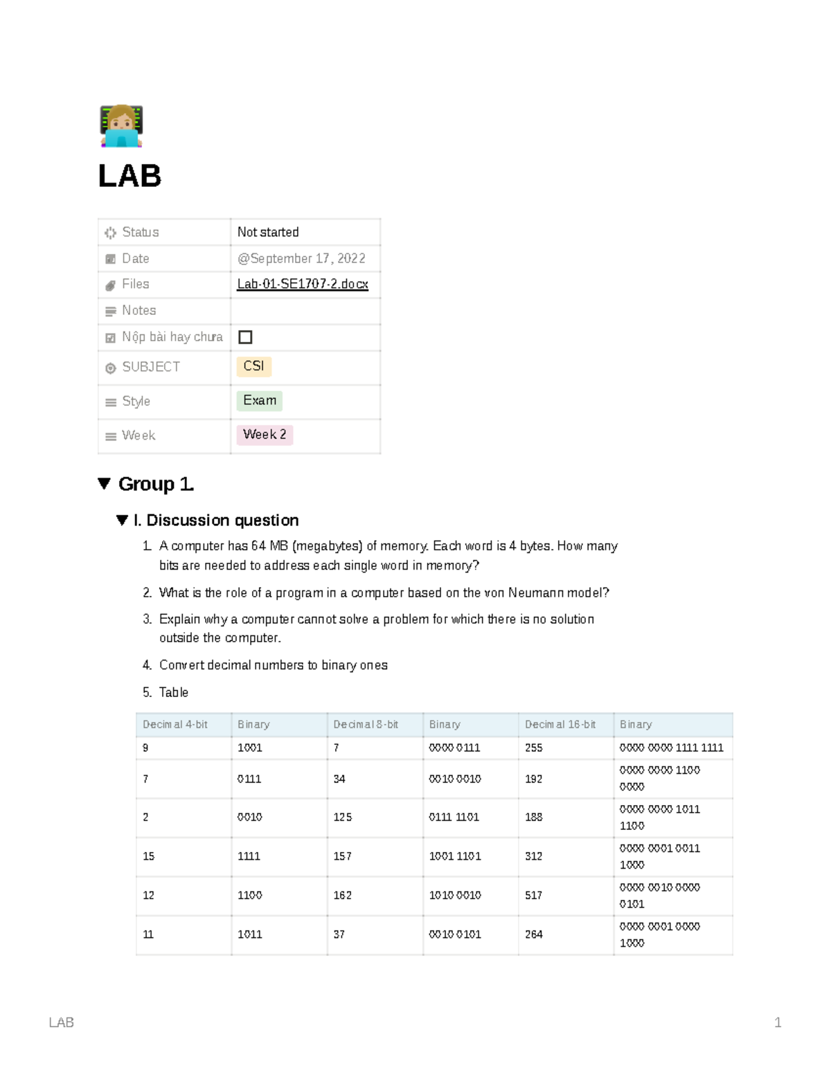 LAB - Note lab - ####### LAB Status Not started Date Files Lab-01 ...