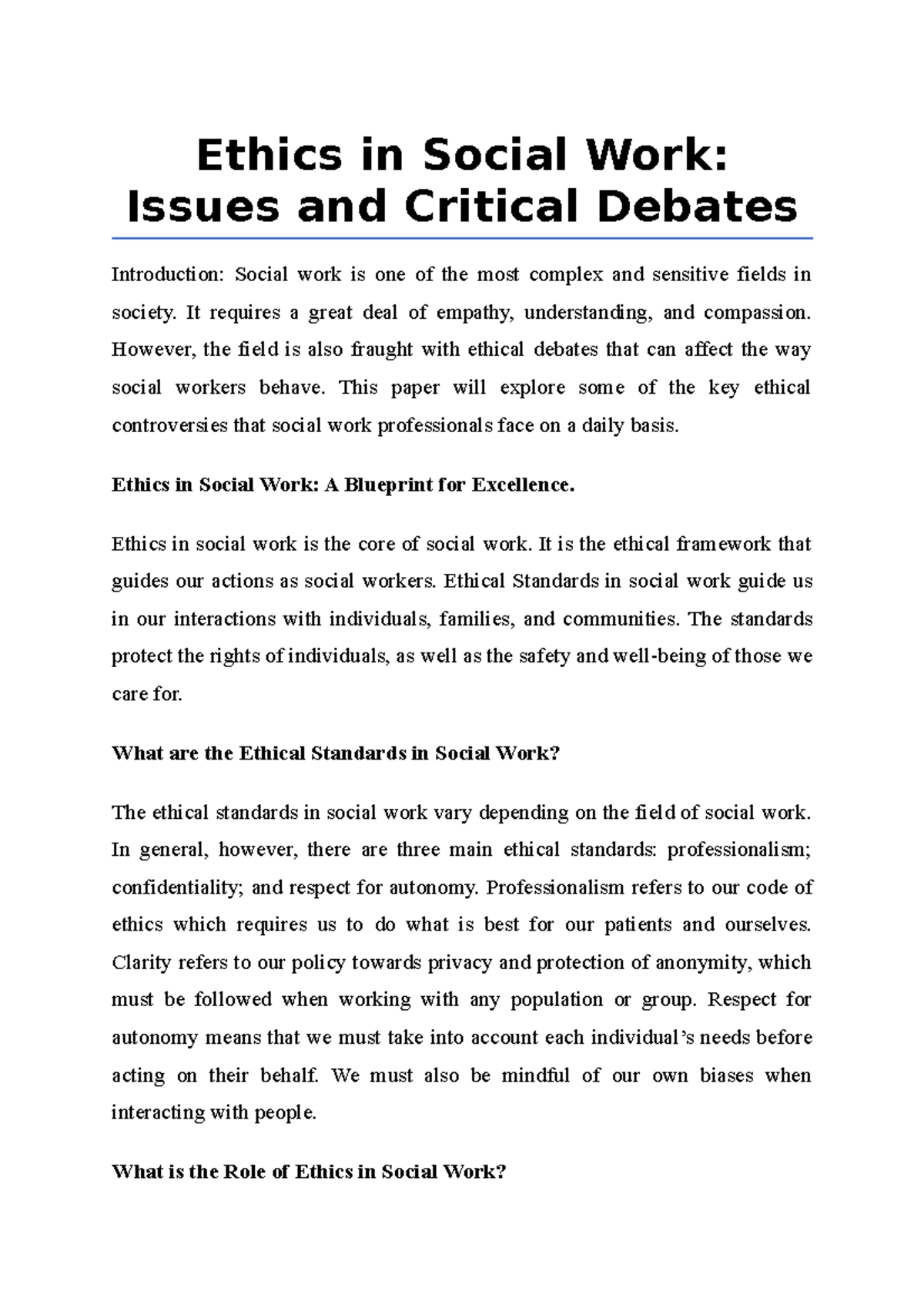 Ethics in Social Work, Issues and Critical Debates - Ethics in Social ...