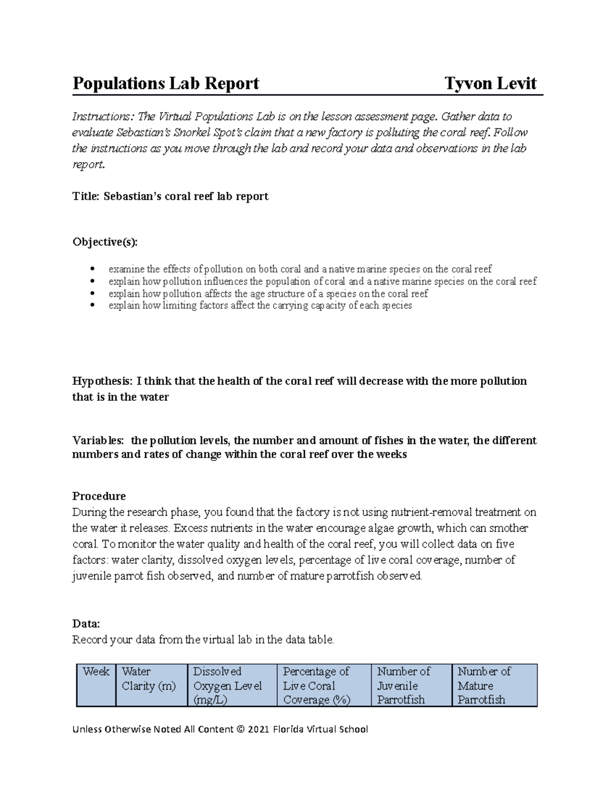 Population lab report (Auto Recovered) - Populations Lab Report Tyvon ...