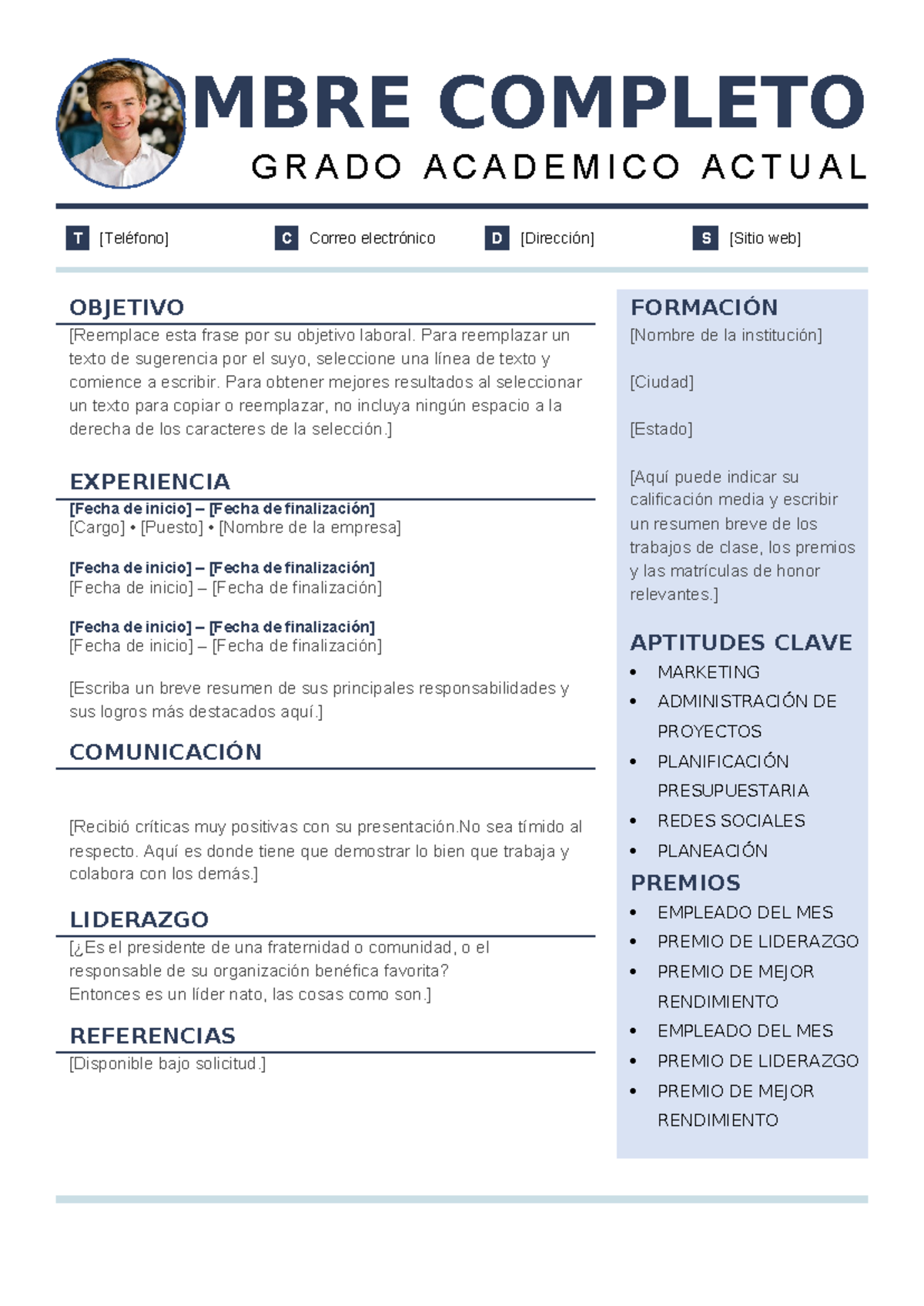 Plantilla Curriculum 2024 -2 - NOMBRE COMPLETO G R A D O A C A D E M I ...