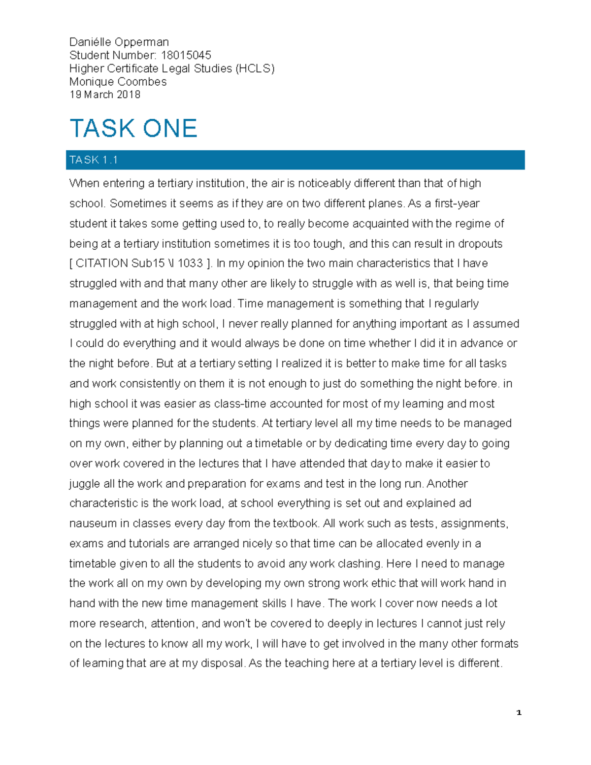 ITSA TASK 1 - Completed ITSA task - Daniélle Opperman Student Number ...