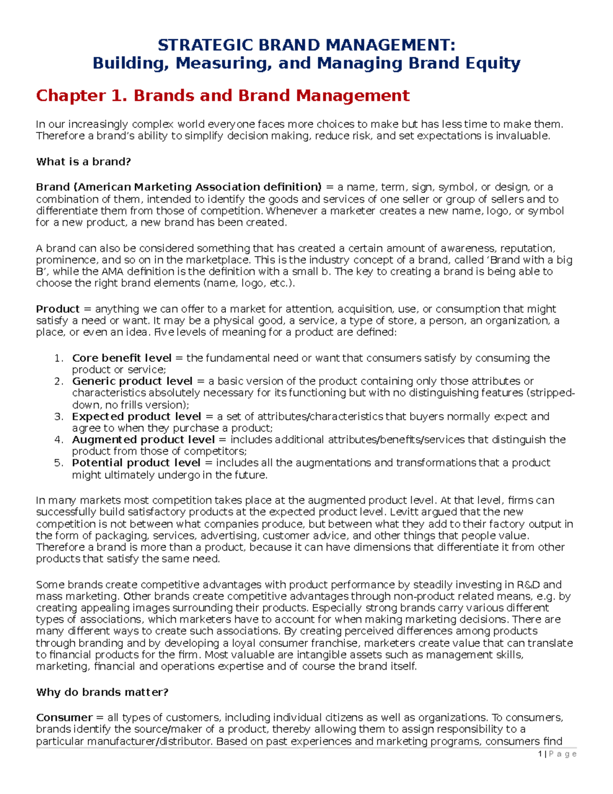 Strategic Brand Management Textbook Notes - STRATEGIC BRAND MANAGEMENT ...