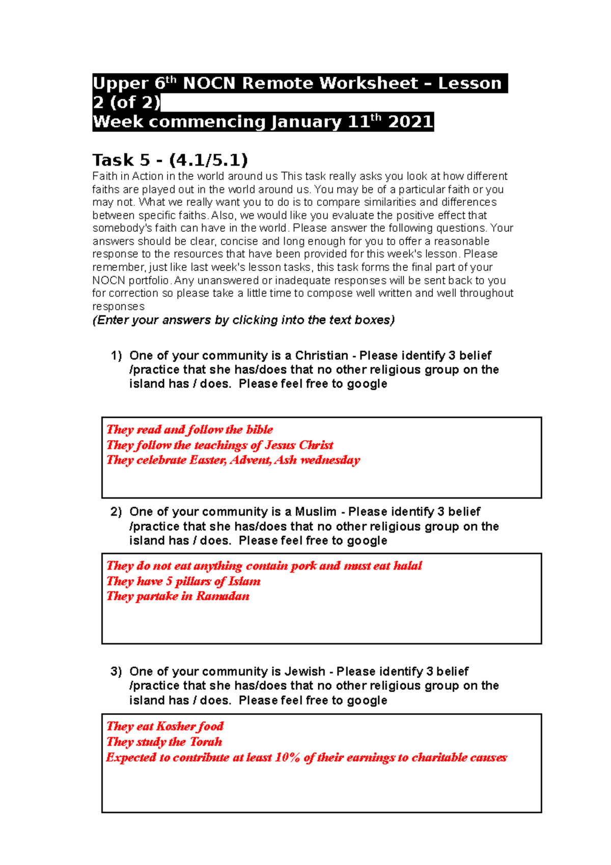 Upper 6th NOCN lesson 1 Remote Worksheet - Upper 6th NOCN Remote ...