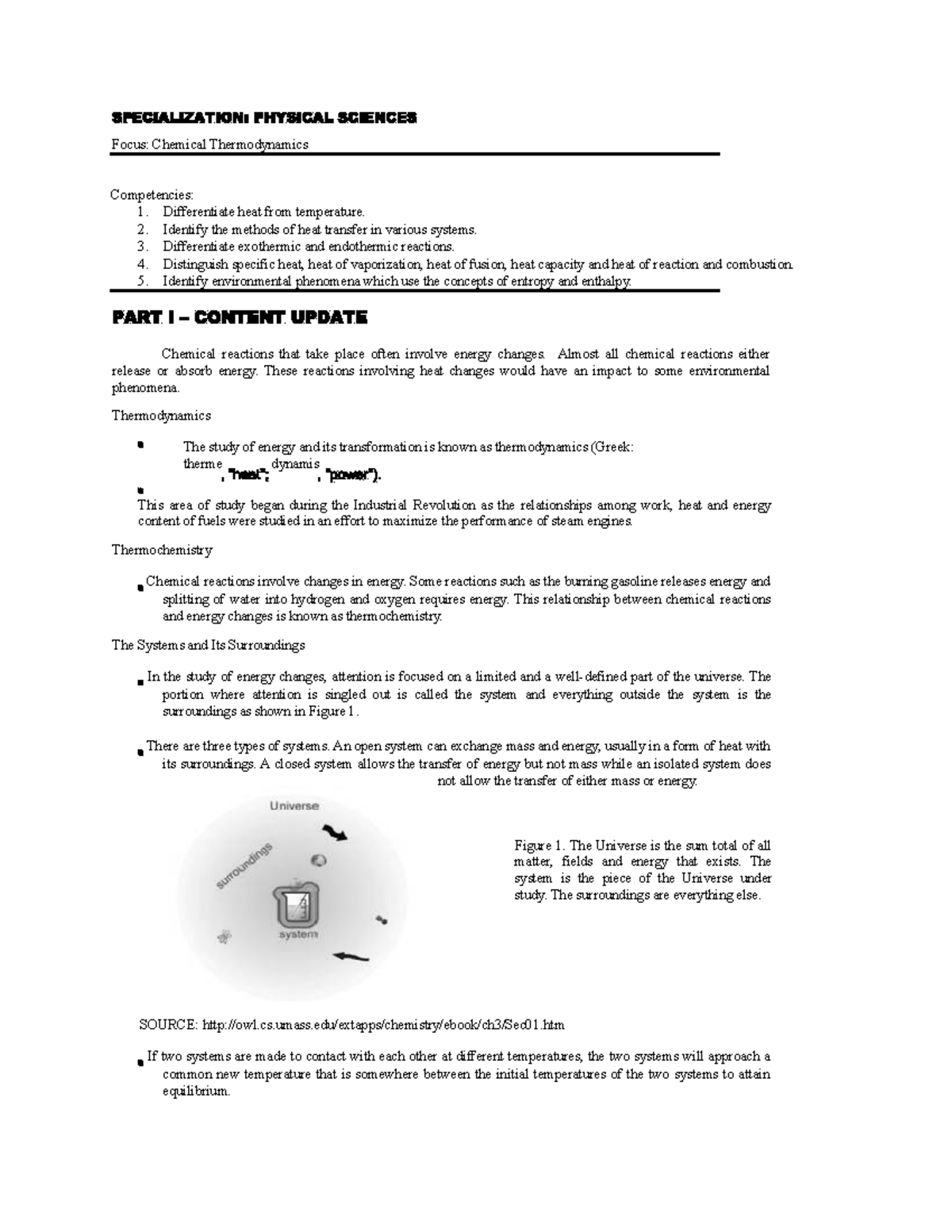 Physical Science Chemical Thermodynamics - Focus: Chemical ...
