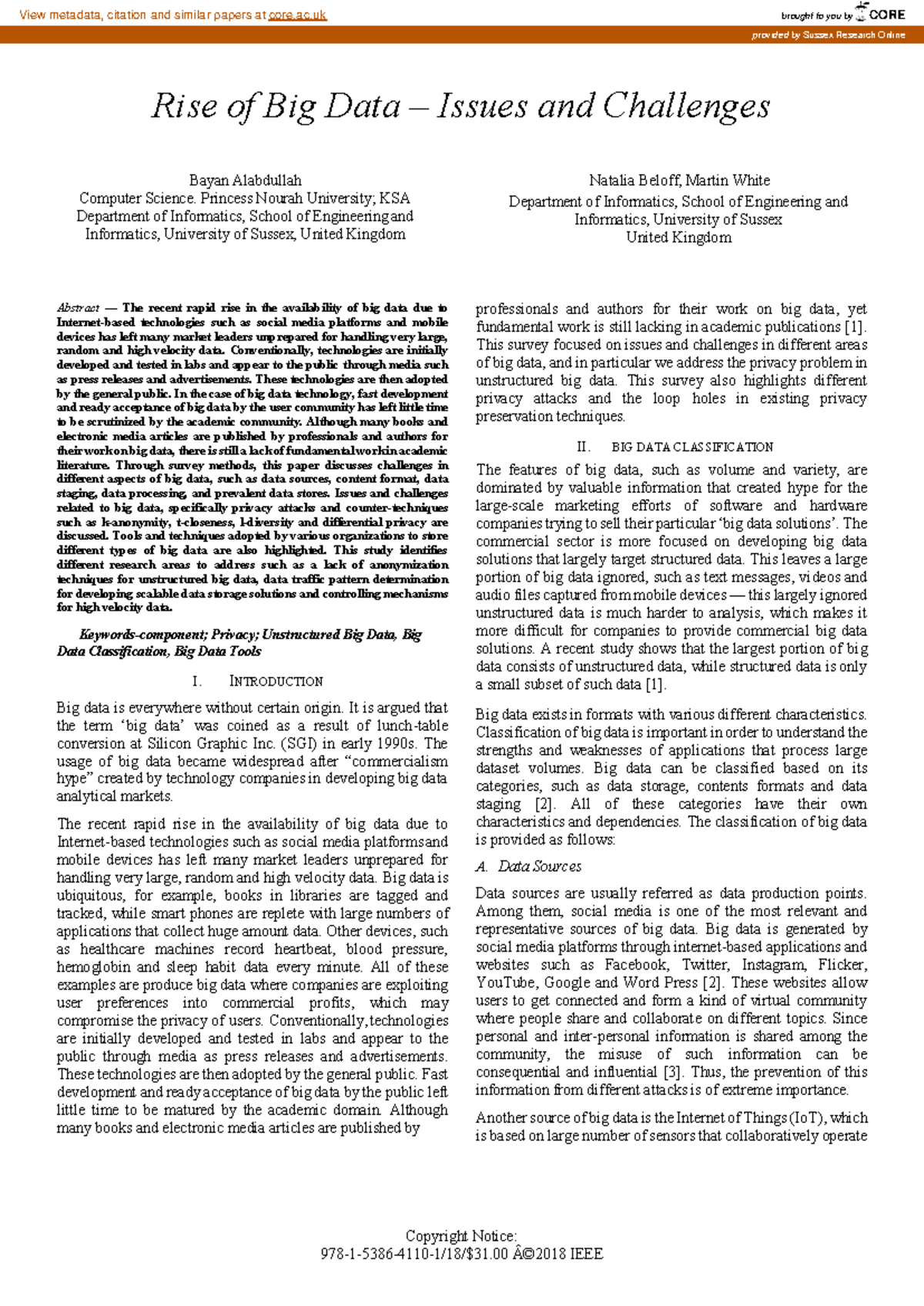 Big data research paper - Rise of Big Data – Issues and Challenges Bayan Alabdullah Computer ...