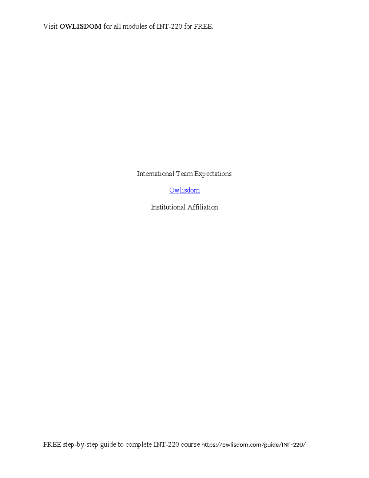 INT 220 6-1 Assignment International Team Expectations - Visit OWLISDOM ...