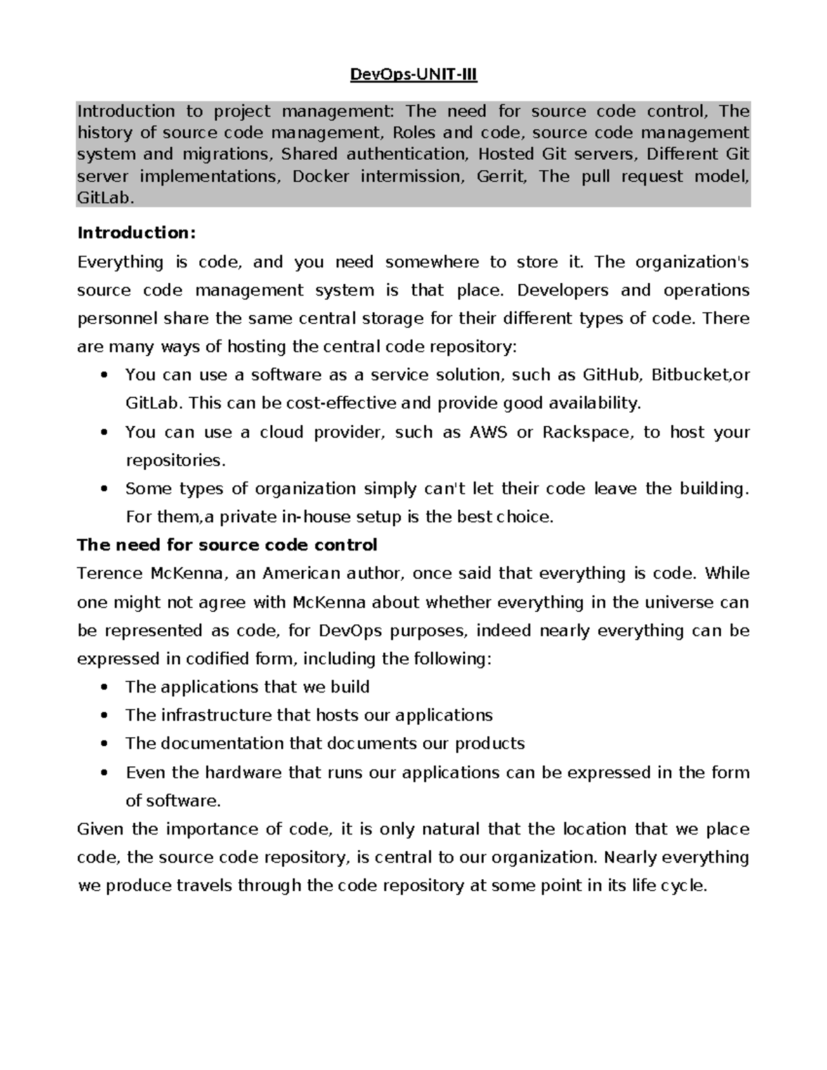 Devops Unit 3 Devops Unit Iii Introduction To Project Management The Need For Source Code